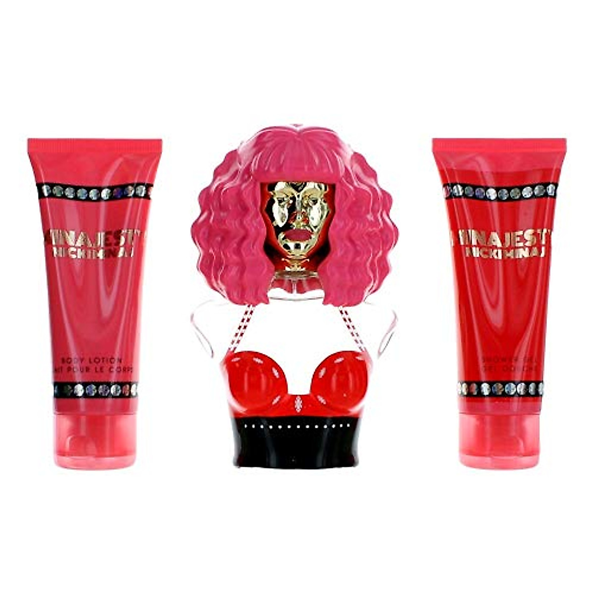 Nicki Minaj Minajesty 3-piece Women's Perfume Gift Set,red berries, lemon, peach, magnolia, frangipani, orchid, tonka bean, white musk, cedarwood, 3.4 Fl Oz