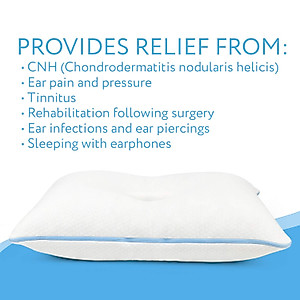 IMPRESA Firm Memory Foam Pillow with an Ear Hole - Includes 2 Pillowcases - FSA/HSA Eligible - Helps Reduce Ear Pain from CNH, Pressure Sores, Post Ear Surgery, Ear Pain or Ear Plugs - Non-Adjustable