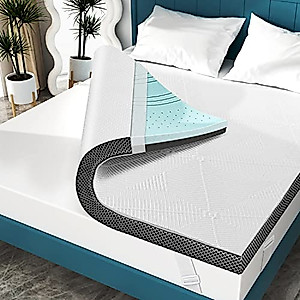 Elviros 4 Inch Gel Memory Foam Mattress Topper Queen Size, Cooling Firm Bed Topper for Back Pain, 7-Zone Mattress Pad with Adjustable Hardness & Removable Cover (Queen, Dark Grey)