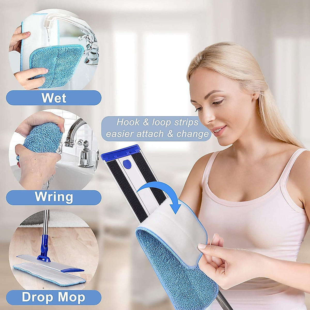 18" Professional Microfiber Mop Floor Cleaning mop, Flat Mop with Stainless Steel Handle,4 Reusable Washable Mop Pads and mop Pads Brush,Microfiber Mop for Hardwood, Laminate, Tile Floor Cleaning