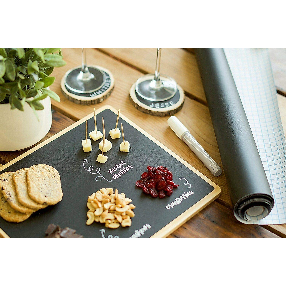 Kassa X-Large Chalkboard Wallpaper - Clear | 1.4ft x 8ft Adhesive Paper Roll | Includes 3 Markers & Eraser Cloth | Peel & Stick on a Wall, Table & Desk | Ideal for Use at Home, School, Office & More