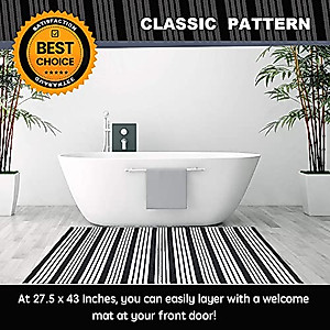 KaHouen Cotton Black and White Striped Rug (27.5 x 43 Inches), Washable Stripe Outdoor Hand-Woven Reversible Stripe Rug for Outdoor Entryway,Laundry Room,Farmhouse,Kitchen.