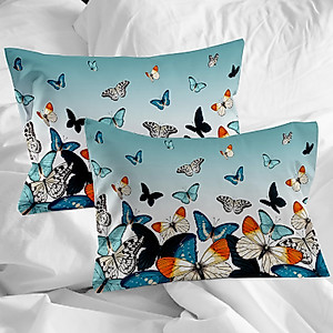 ALAGEO Butterfly Colorful Floral Duvet Cover Sets Country Style Bedding Sets 3 Pcs Soft Comforter Cover Set Including 1 Quilt Cover 2 Pillow Cases, King Size Comforter Cover Set with Zipper Closure