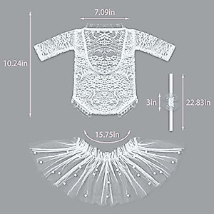 M&G House Newborn Photography Props White Lace Outfits Newborn Photography Outfits Girl Lace Rompers Baby Photo Prop Skirts Baby Photoshoot Props (Long Sleeve, White, 0-2 Months)