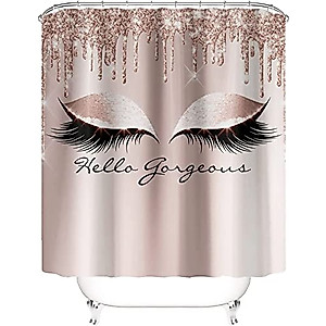 Byitre 4PCS Shower Curtain Set with Rugs,Toilet Lid Cover and U-Shaped Mat,African American Shower Curtains for Bathroom Waterproof Polyester Black Women Bathroom Sets, 71'' x 71'' (QY005Eyelashes)