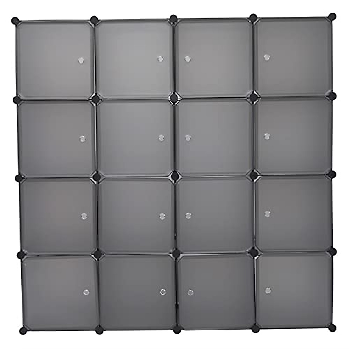JASOYA modular wardrobe plastic cabinet, 16 cubic wardrobe drawer units, DIY modular wardrobe with doors, can store shoes, books, toys, yarn, gray