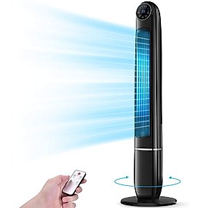 Air Choice Evaporative Cooler with Remote, 48" Bladeless Cooling Tower Fan with 3 Speed & 3 Modes, Quiet High Velocity Tower Fan Air Conditioner with LED screen, Tail Fan with 12 Hours Timer
