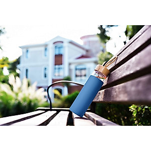 Yomious 20oz Bundle with 25oz Glass Water Bottle with Bamboo Lid and Silicone Sleeve – Reusable BPA Free – Glass Drinking Bottle with Lids