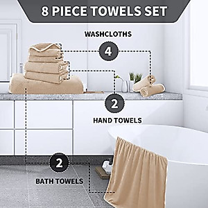 Cosy Family Microfiber 8-Piece Towel Set, 2 Bath Towels, 2 Hand Towels, and 4 Wash Cloths, Ultra Soft Highly Absorbent Towels for Bathroom, Gym, Hotel, Beach and Spa (Brown)