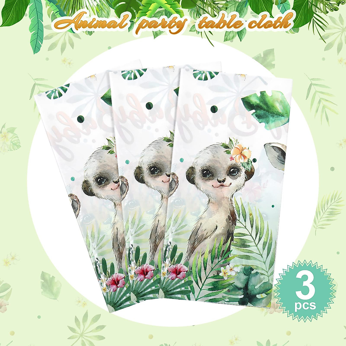 3 Pieces Jungle Safari Tablecloths Jungle Animal Plastic Table Cover Disposable Safari Table Cover Wild Jungle Plastic Tablecloth for Baby Shower Birthday Party Supplies Decorations, 54 x 108 Inch