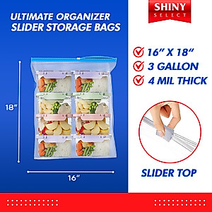 Shiny Select 3 Gallon Jumbo Slider Storage Bag, 16x18 Inches, 15 Bags – Resealable Extra Large Clear Plastic, 4 Mil Thick for Moving, Food Meal Preparation, Clothing, Toys, Shoes, Toiletries, Snacks