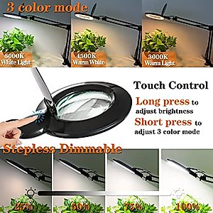 (New Upgrade) 10X Magnifying Floor Lamp with Clamp and 4 Wheel Rolling Base, HITTI 2200 LM LED 3 Color Dimmable Magnifying Glass with Light, Adjustable Arm Lighted Magnifier for Craft, Esthetican
