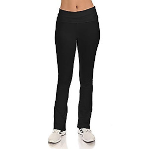 Simply Ravishing Cotton Fold Over Bootcut Yoga Pants (Size: XS-5X), Medium, Black