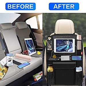 BANNIO Car Backseat Organizer,(2 Pack) Car Back Seat Storage Organizer, Kick Mat Seat Protector with 11" Tablet Holder for Kids Toddlers,8 Storage Pockets,Travel Accessories,Black