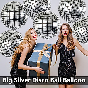 laackys disco balloon, 6-pack 22 inch silver disco ball balloon decorations, 4D disco ball balloons for disco party decorations, 90s party decorations disco balls dancing queen party decorations