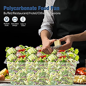 Restlrious Food Pan Full Size Plastic 8" Deep Chafer Food Pan Polycarbonate, Clear 3 Pieces Stackable Food Pan with Capacity Indicator for Food Storage in Kitchen, Restaurant, Foodservice Area