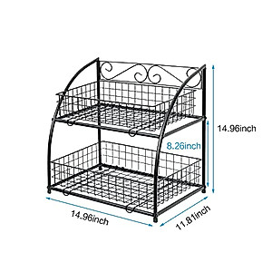 Fruit Basket for Kitchen, Fruit and Vegetable Storage Bowl Stand with Quality Metal Frame, Detachable, Large Capacity, 2 Tier Wire Produce Basket Fruit Holder for Kitchen Countertop Dining Table