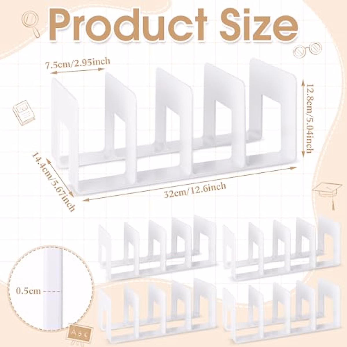 Jetec 4 Pcs Acrylic File Organizer Desk 4 Sections File Sorter Envelope Vertical Acrylic File Holder Book Paper Storage Divider for Office Supplies (White)