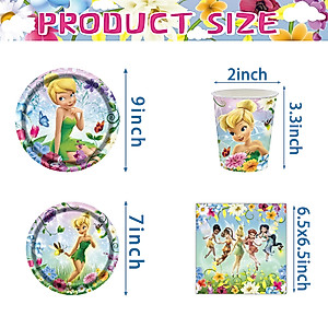 Fairy Birthday Party Supplies,Fairy Tableware Include Plates,Cups and Napkins for Fairy Birthday Baby Shower Party Decorations(Serve 16)