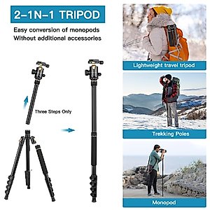 Tripod for Camera, Professional DSLR Tripod for Photography, Tall Camera Tripod Stand, Lightweight Heavy Duty Tripod for Spotting Scopes, Telescope and Binoculars, Compact Complete Tripod Units
