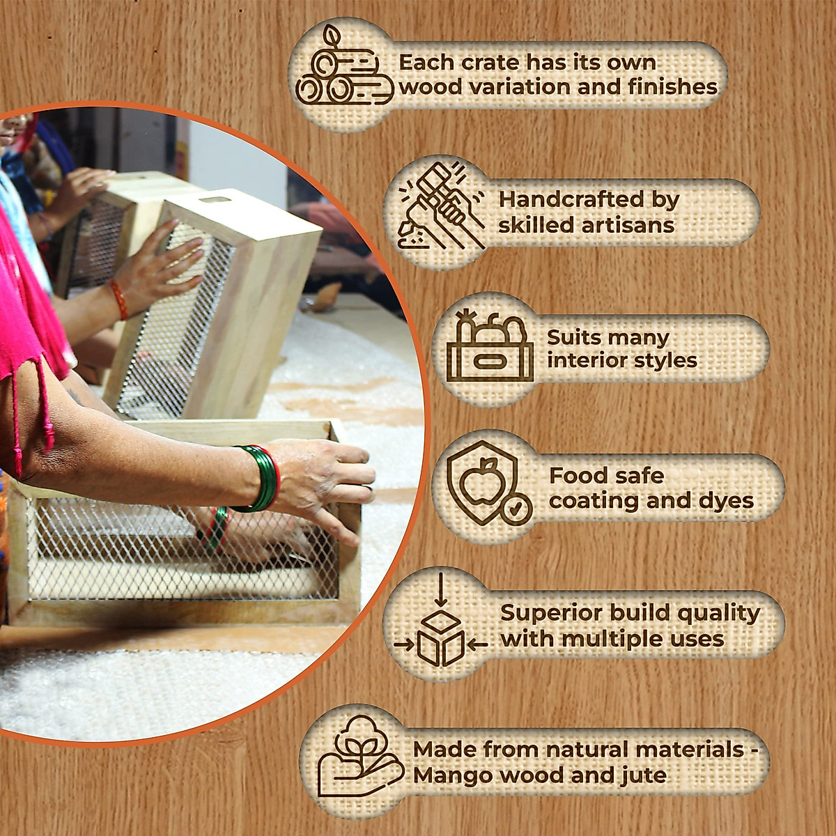 LoadedSpoon Potato and Onion Storage Bin – Garlic Storage, Handcrafted Farmhouse Kitchen Wooden Crate Box, 3 pk Jute Vegetable Storage Bags, Onion and Potato Storage for Pantry or Countertop (White)