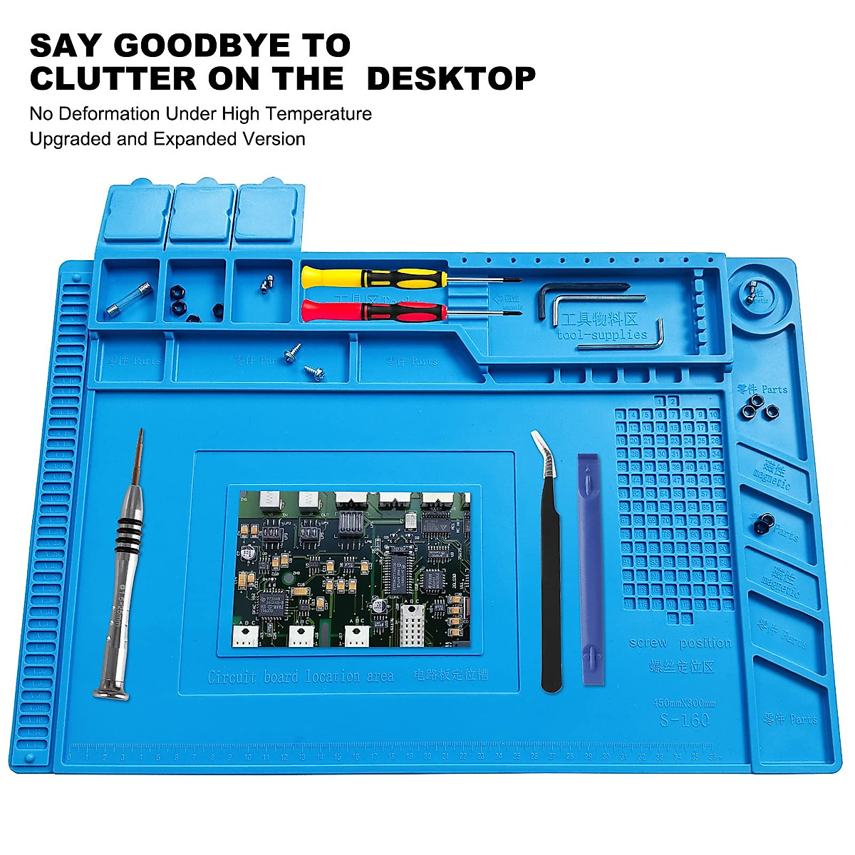 Akeoil Premium Heat Resistant Solder Pad, Large Anti-static Magnetic Silicone Pad, Repair Pad With Scale, for Cell Phone, Computer and Other Electronic Repairs, 17.7 "*11.8", Blue