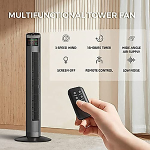 Gray Track Tower Fan 75° Oscillating Fans with Remote, 3 Speeds, 3 Modes, 15H Timer, LED Display, 36” Portable Floor Bladeless Fan for Bedroom Home Office, Quiet Cooling, Space-Saving