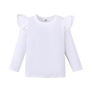 LYSMuch Toddler Baby Girls Long Sleeve Ruffle T Shirt Kids Casual Plain Solid Top Blouse T-Shirt Undershirt (White, 4-5T)