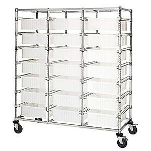 Quantum BC216069M1TCL Triple Bay Mobile Bin Cart Kit | (21) DG93060 Clear Dividable Bin Container for Display | 1200 lbs Load Capacity | 60"L x 24"W x 69"H, Polypropylene, Chrome Plated Carbon Steel