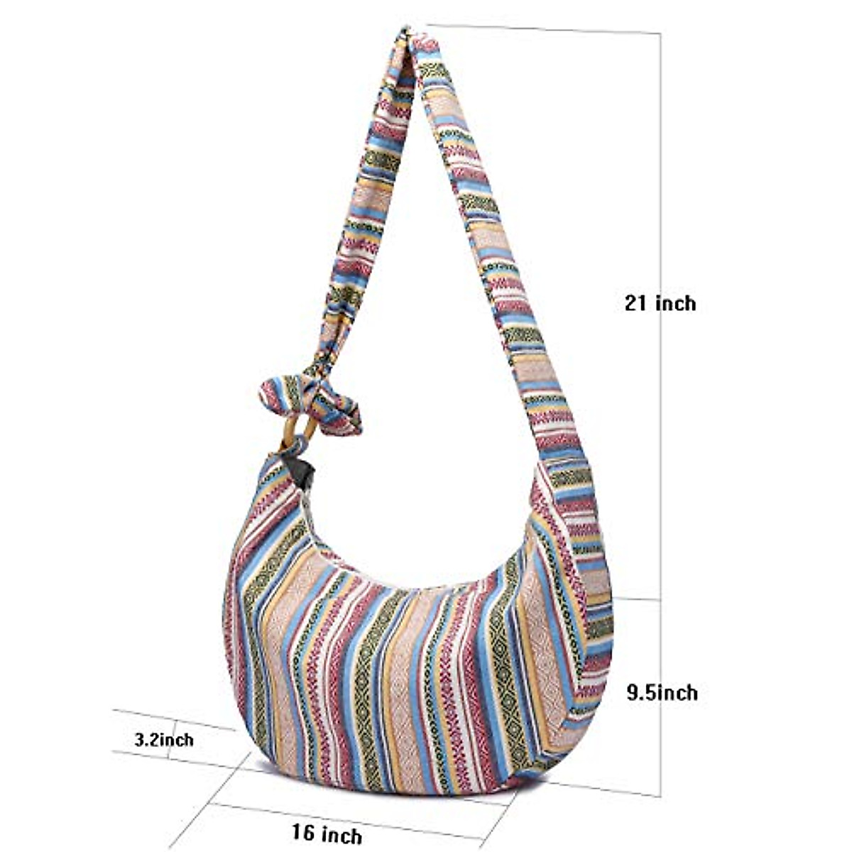 Women large Hippie Crossbody Bag cloth Hobo Sling Bag Cotton Bohemian Hand Bags (off-white)