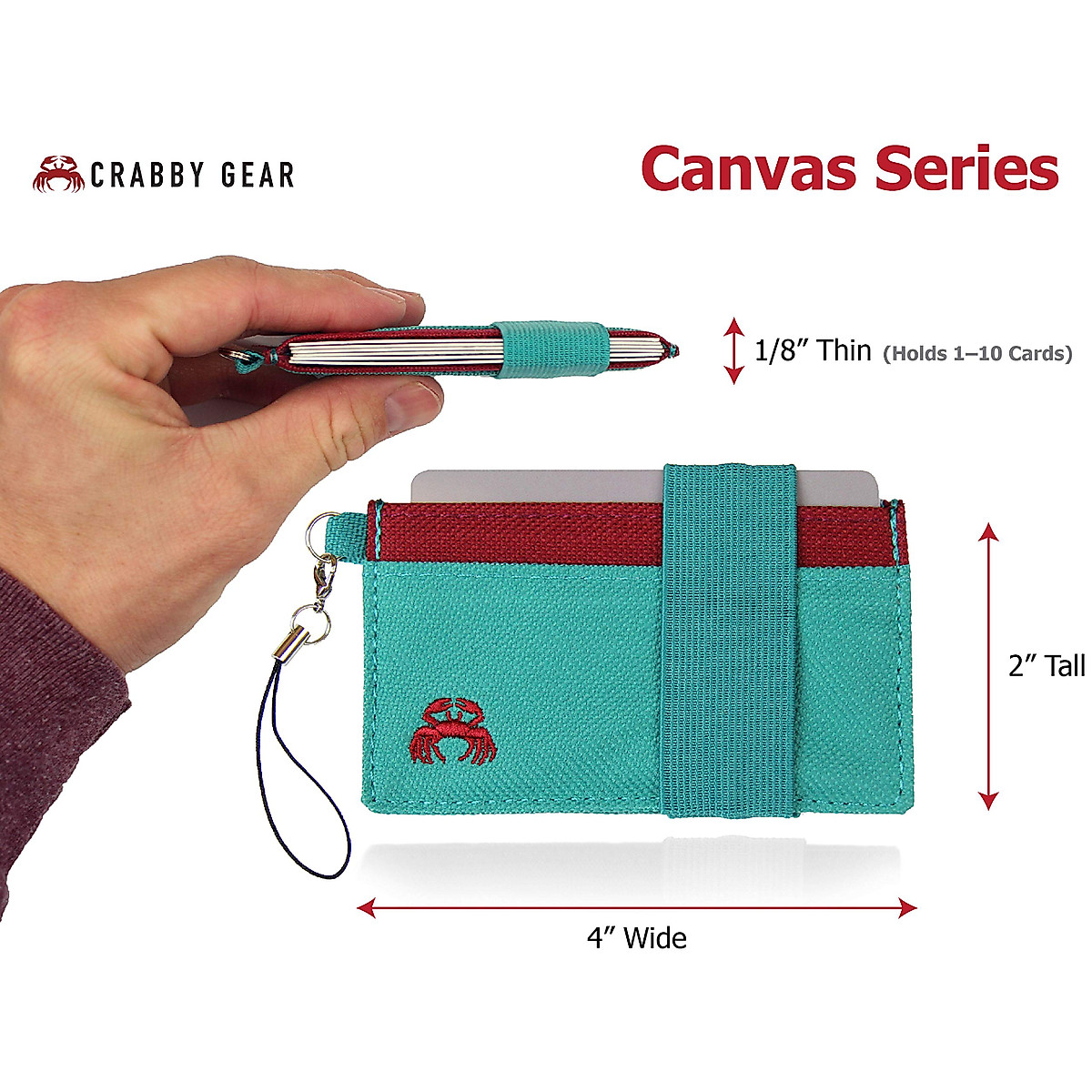 Crabby Wallet - Thin Minimalist Front Pocket Wallet - Credit Card Holder - Small Travel Wallets - Compact Wallets For Men and Women - Carry Cards, Cash, Phone, Keys- Secure Canvas Wallet - Cove Fort