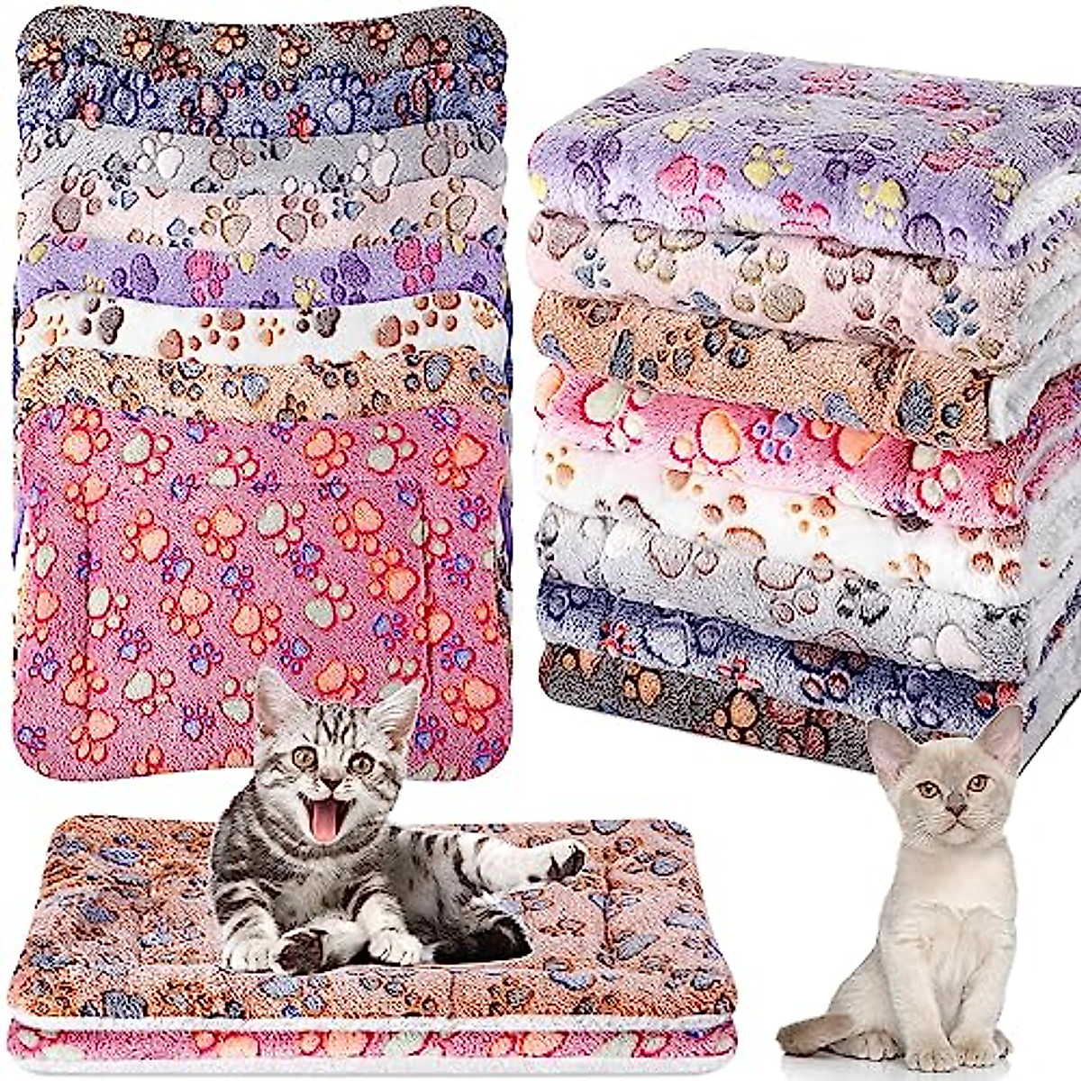 Ripeng 8 Pcs Guinea Pig Bed Mat Fleece Cat Bed Pad Dog Crate Mat for Indoor Warm Reversible Pet Bedding for Small Animal Bed Washable Kennel Crate Pad Cat Carrier Mat(Multicolor, 13" x 18.5")