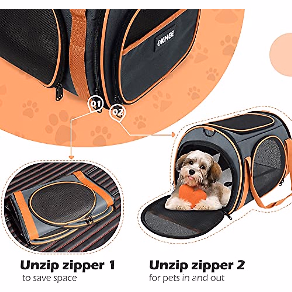 OKMEE Cat Carrier TSA Airline Approved with Ventilation for Small Medium Cats Dogs Puppies, Dog Carrier with Big Space, 5 Mesh Windows, 4 Open Doors for Comfortable Travelling.