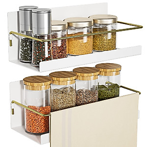 SZQINJI Magnetic Spice Rack Organizer Set of 2, Strong Magnetic Shelf for Refrigerator Space Saving Kitchen Organization, Metal Fridge Shelves for Holding Spices, Jars, Bottle, White