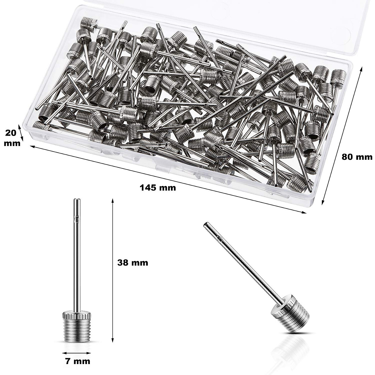 WILLBOND 100 Pack Basketball Pump Needles Ball Pump Inflation Needles Air Pump Needles with Storage Box for Sports Balls, Football Basketball Soccer and Volleyball (Silver)