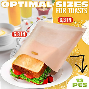 12pcs Non Stick Reusable Toaster Bags - Toaster Sandwich Bags Grilled Cheese Toaster Bags Reusable Bags for Food - Fiberglass Heat Resistant Toaster Bags for Grilled Cheese Sandwiches, Toaster Sleeves