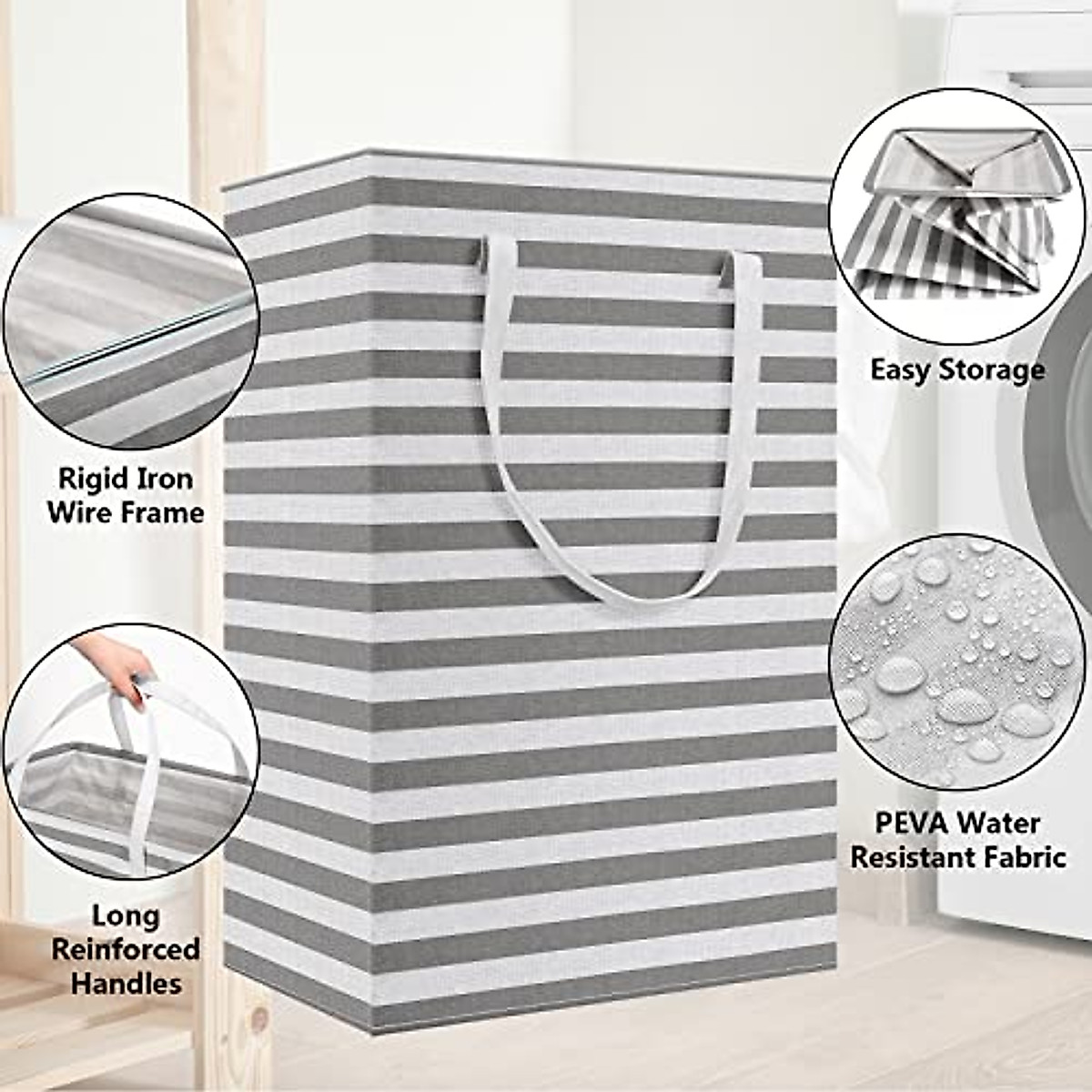 4 Pack Large Laundry Baskets 75L Freestanding Laundry Hamper with Long Reinforced Handles Durable Tall Laundry Bin, Clothes Hamper for Bedroom, Bathroom, Dorm, Toys