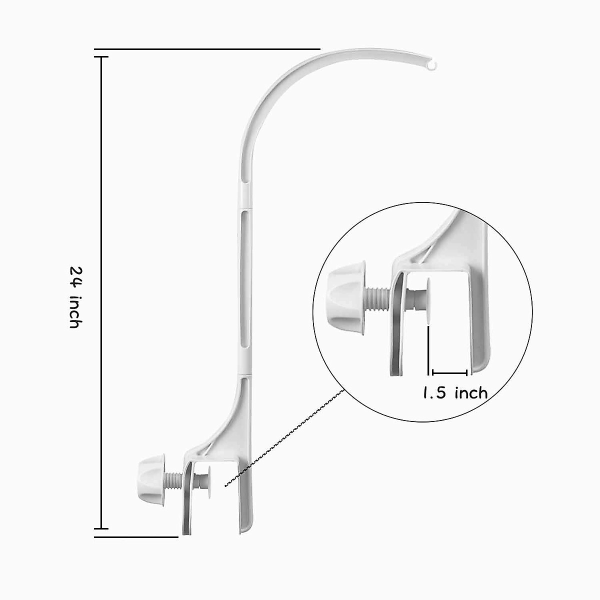 HLEEDUO 24 Inch Baby Mobile Arm for Crib Music Box Baby Crib Arm Mobile Holder Clamp (White Bassinet Mobile arm)