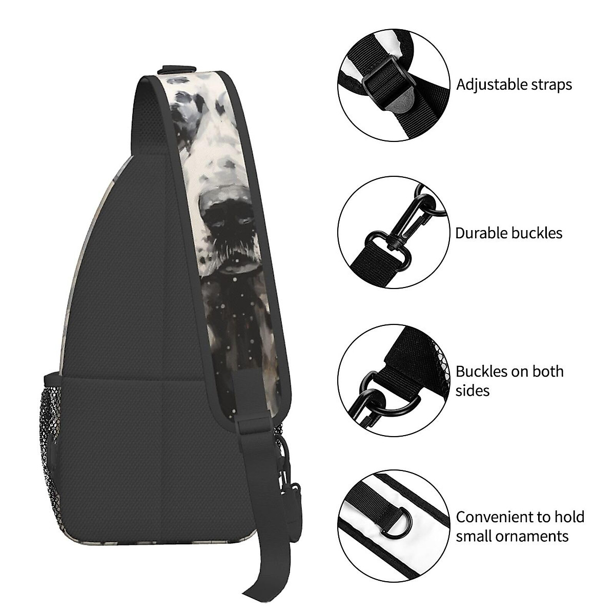 Hicyyu Harlequin Great Dane Outdoor Crossbody Shoulder Bag For Unisex Young Adult Hiking Sling Backpack