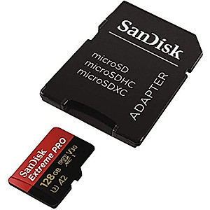 SanDisk Extreme PRO 128GB Micro SDXC UHS-I U3 A2 V30 170MB/s Memory Card with Adapter. Full HD and 4K Ultra HD Video Recording