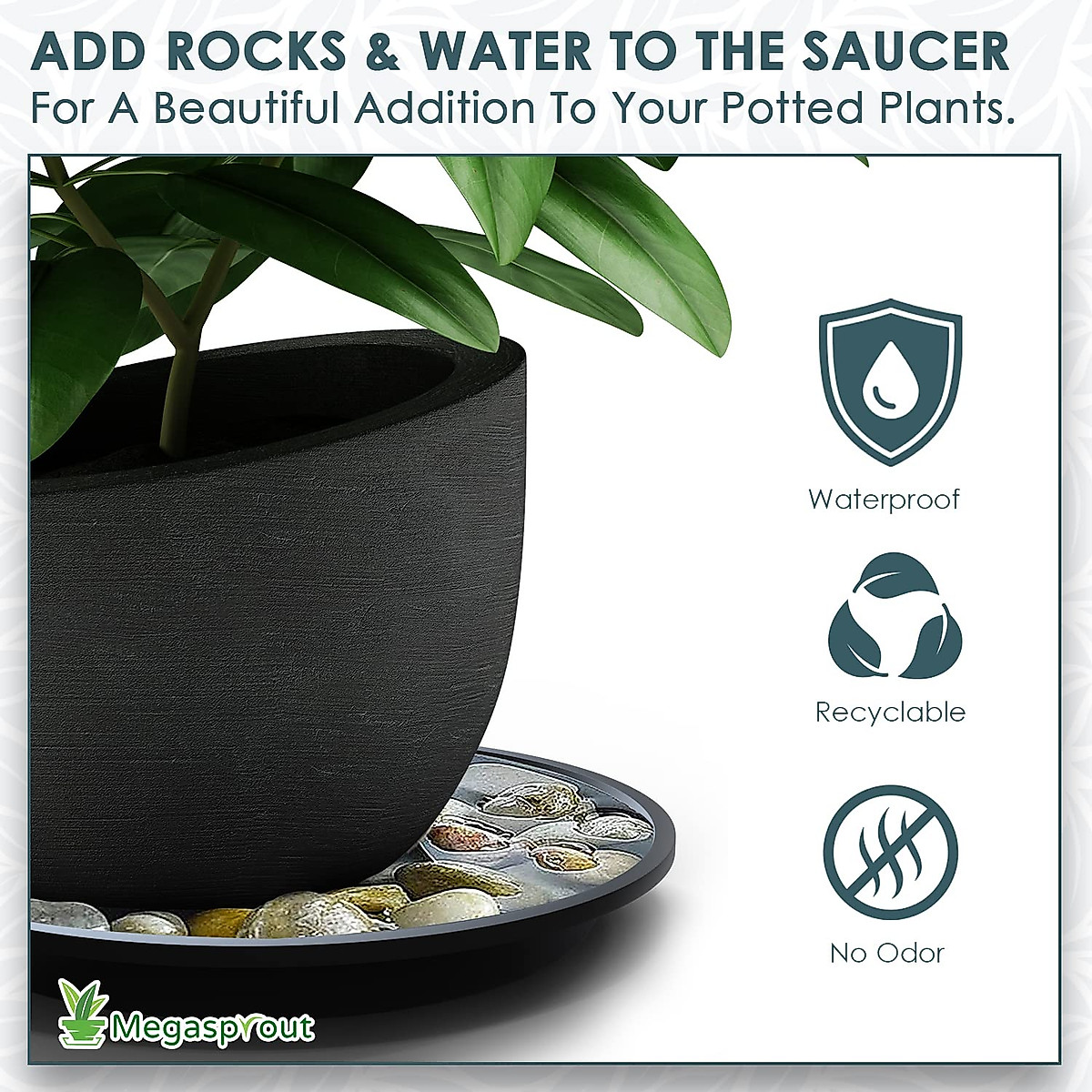 MegaSprout 6 Plant Saucer Trays 9 Inch | Sturdy Plastic Plant Trays for Pots & Planters | Protect & Enhance Surfaces with Black Round Flower Pot Saucers | Large Plant Saucers for Indoors