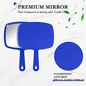 Jetec 3 Pieces Hand Handheld Cosmetic Mirrors with Handle, Portable Vanity Mirrors for Travel, Home, and Salon Use(9.17 x 6.53 Inch,Red, Black, Blue)