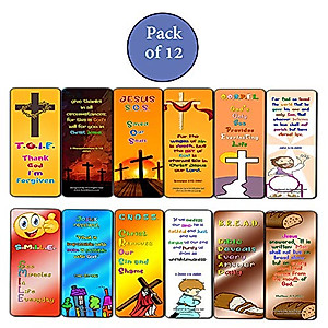 Christian Gospel Bookmarks for Kids (12 Pack) - Collection of Inspirational Bible Verses for Kids - Church Memory Verse Sunday School Rewards - Christian Stocking Stuffers Birthday Assorted Bulk Pack