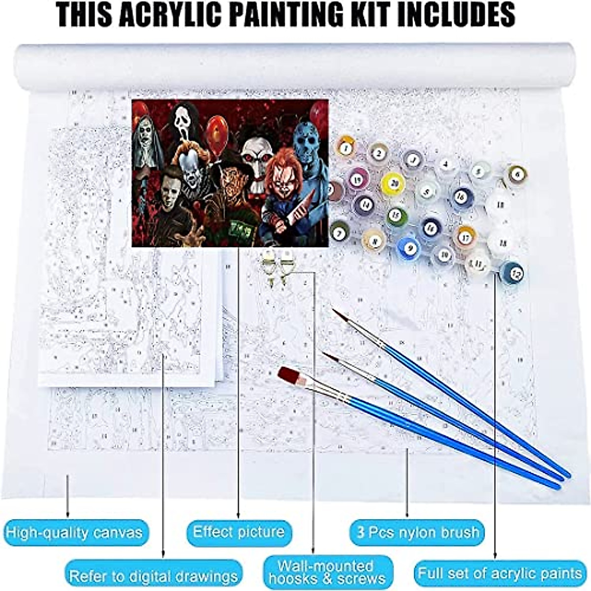 koemhxb Halloween Paint by Number for Adults(24x16 inch),Large Paint by Numbers Kits for Adults Beginner,Halloween Painting by Numbers for Home Wall Decor