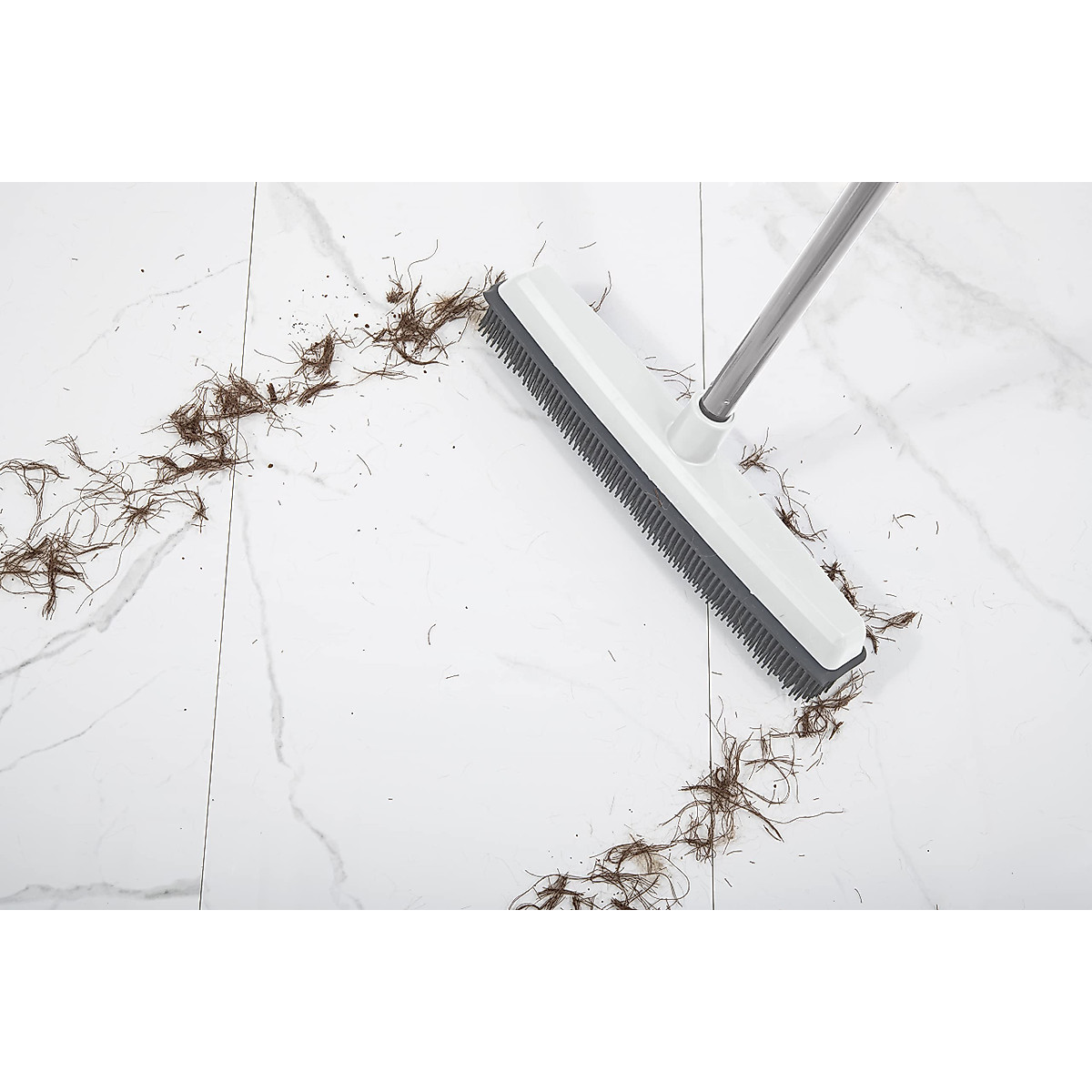 Rubber Bristle Broom for Hardwood Floors, Tiles, Carpets, Wood, and Vinyl Salon Broom, Rubber Squeegee Broom, Rubber Rake for Human Hair, Pet Hair, Fur, Lint, Liquid, Grey, by Superio (Head Only)