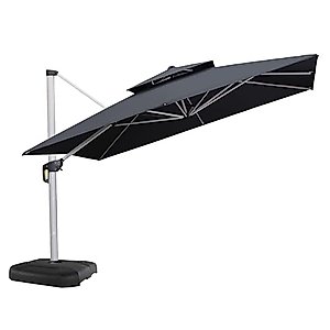 PURPLE LEAF 12 Feet Double Top Deluxe Square Patio Umbrella Offset Hanging Umbrella Cantilever Umbrella Outdoor Market Umbrella Garden Umbrella, Grey