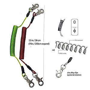 Fishing Coiled Lanyard, Heavy Duty Fishing Lanyard, Retractable Tool Lanyard, Fishing Tools Safety Rope Extension Cord Tether, with Carabiner, for Deep Sea Fishing, Rods, Kayak, Paddles - 2-Pcs