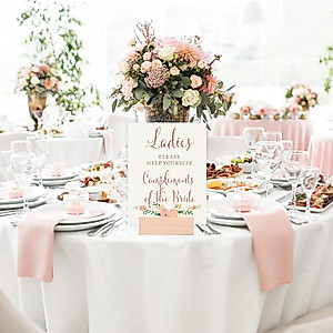 Andaz Press Wedding Party Signs, Faux Rose Gold Glitter with Florals, 8.5x11-inch, Ladies Gentlemen Bathroom Basket Compliment of Bride Groom, 2-Pack, Colored Decorations