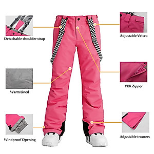 GSOU SNOW Women's Ski Jacket and Pants Snowboarding Snowsuit Coat Insulated Waterproof Windproof,Color Spot Pink L
