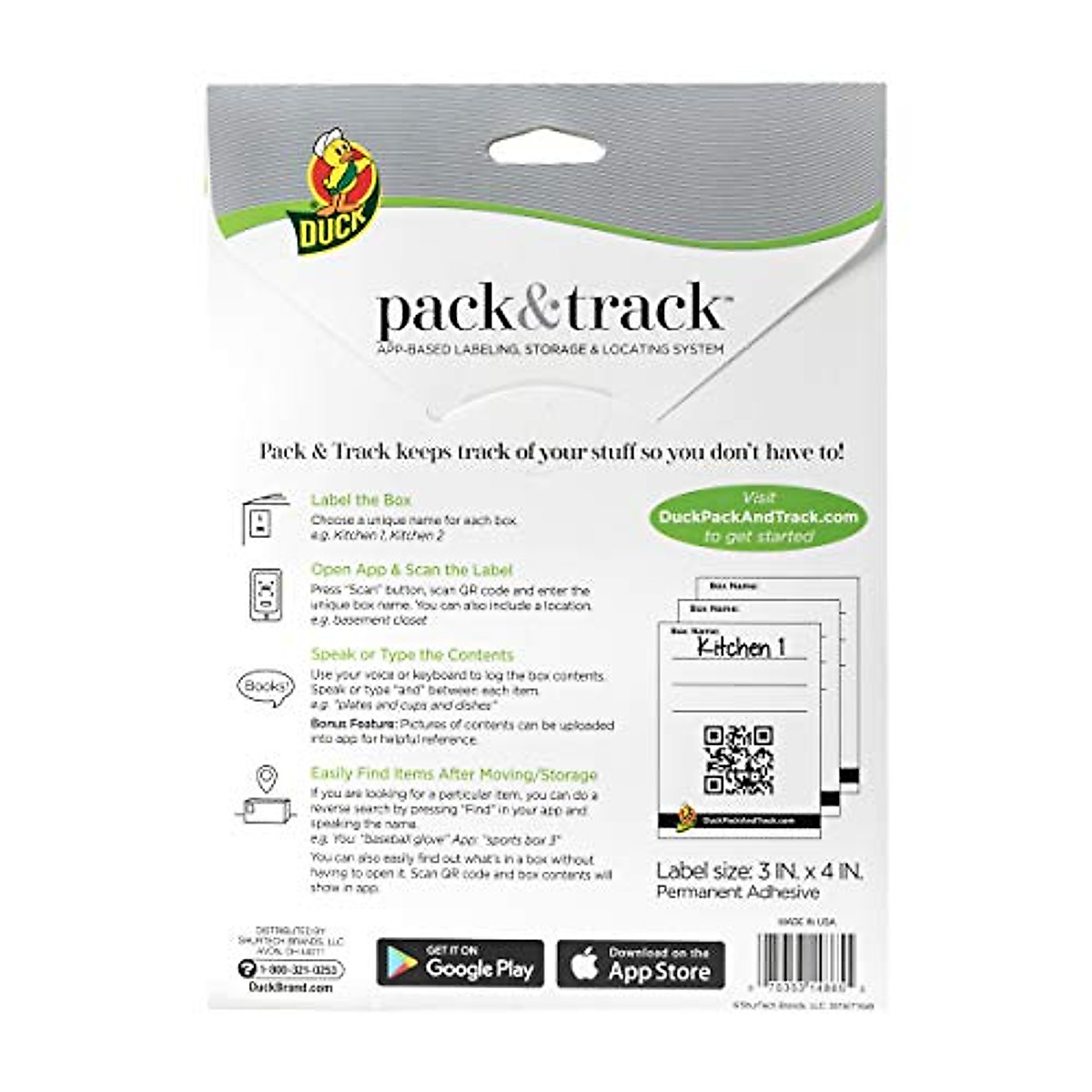 Duck Pack & Track Scannable Storage Labels, White, 40 Count